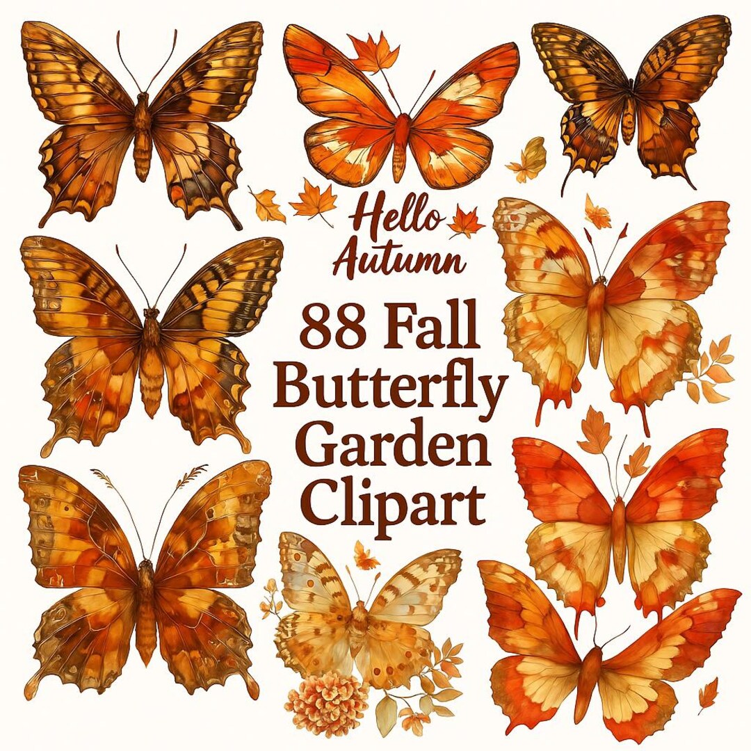 Watercolor Fall Butterfly Clipart: Garden PNG Images (commercial Use ...