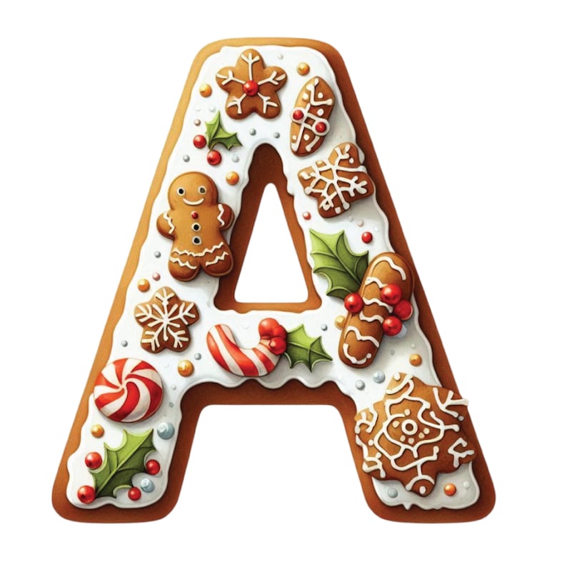 Christmas Gingerbread Cookie Alphabet: Festive Holiday Letters PNG ...