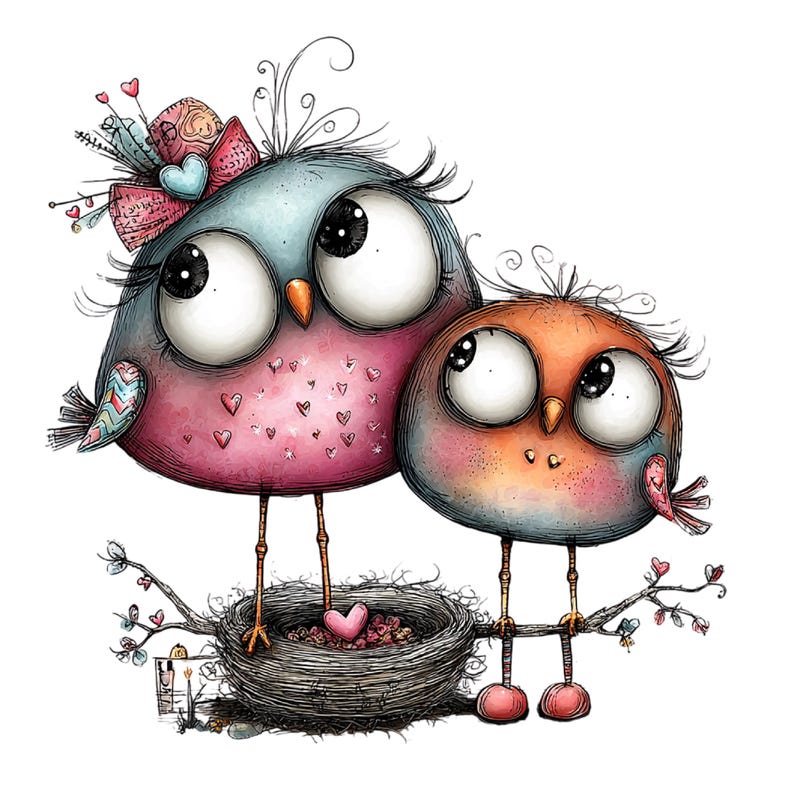 Whimsical Birds With House Clipart – Cozy Watercolor PNG Set (instant ...