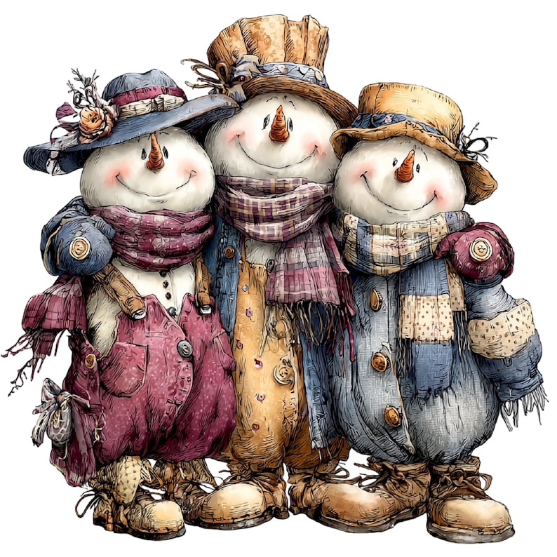 Whimsical Christmas Snowman Clipart – Cute Holiday Winter PNG Set ...