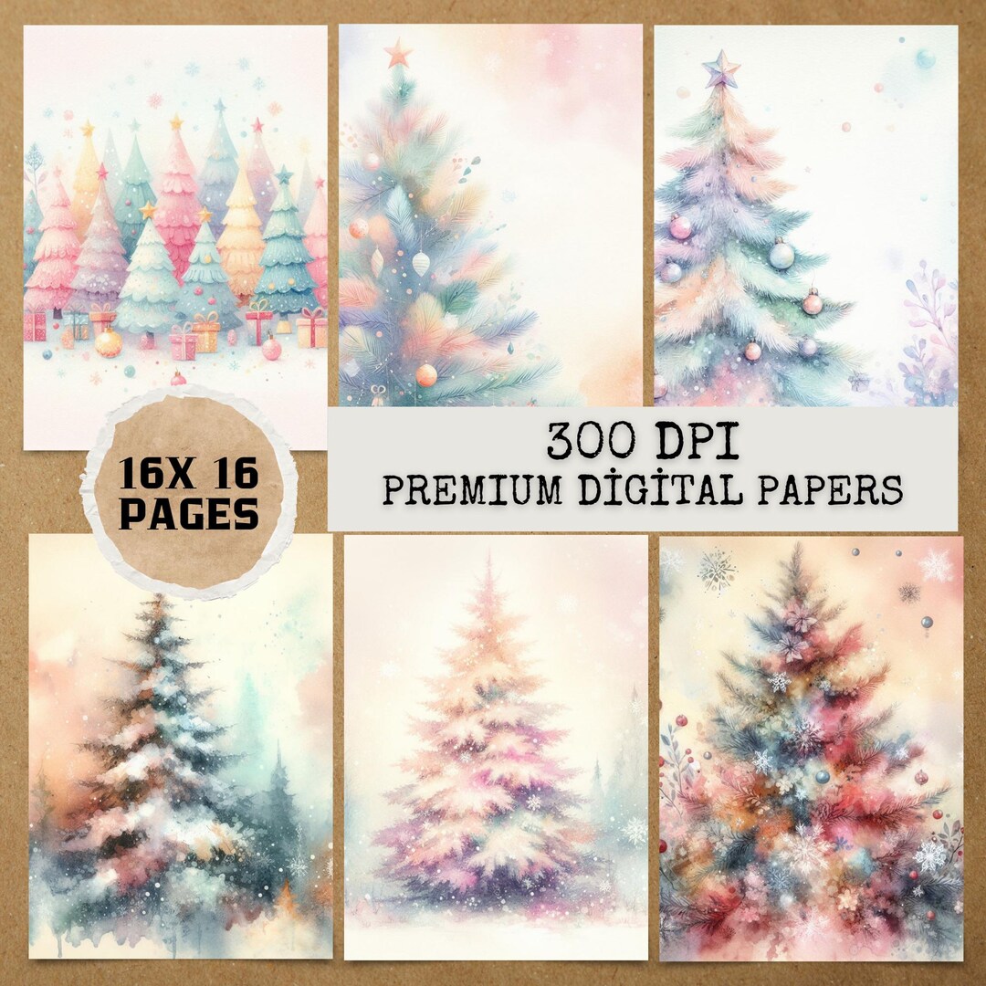 20 Pastel Christmas Tree Backgrounds,junk Journal Papers,printable Junk Journal,commercial Use ...