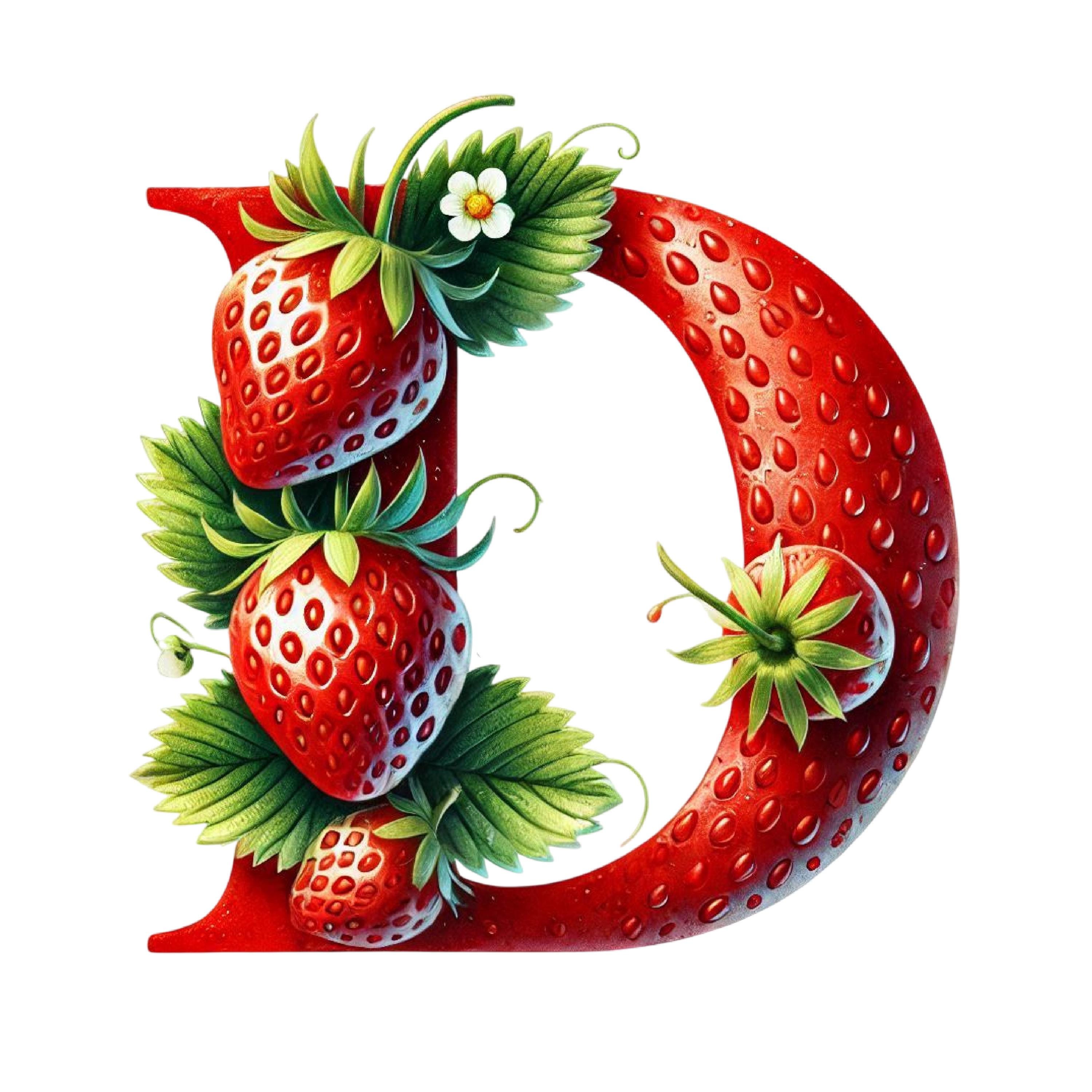 Spring Strawberry Alphabet Clipart – Floral Fruit Letter PNG Set ...