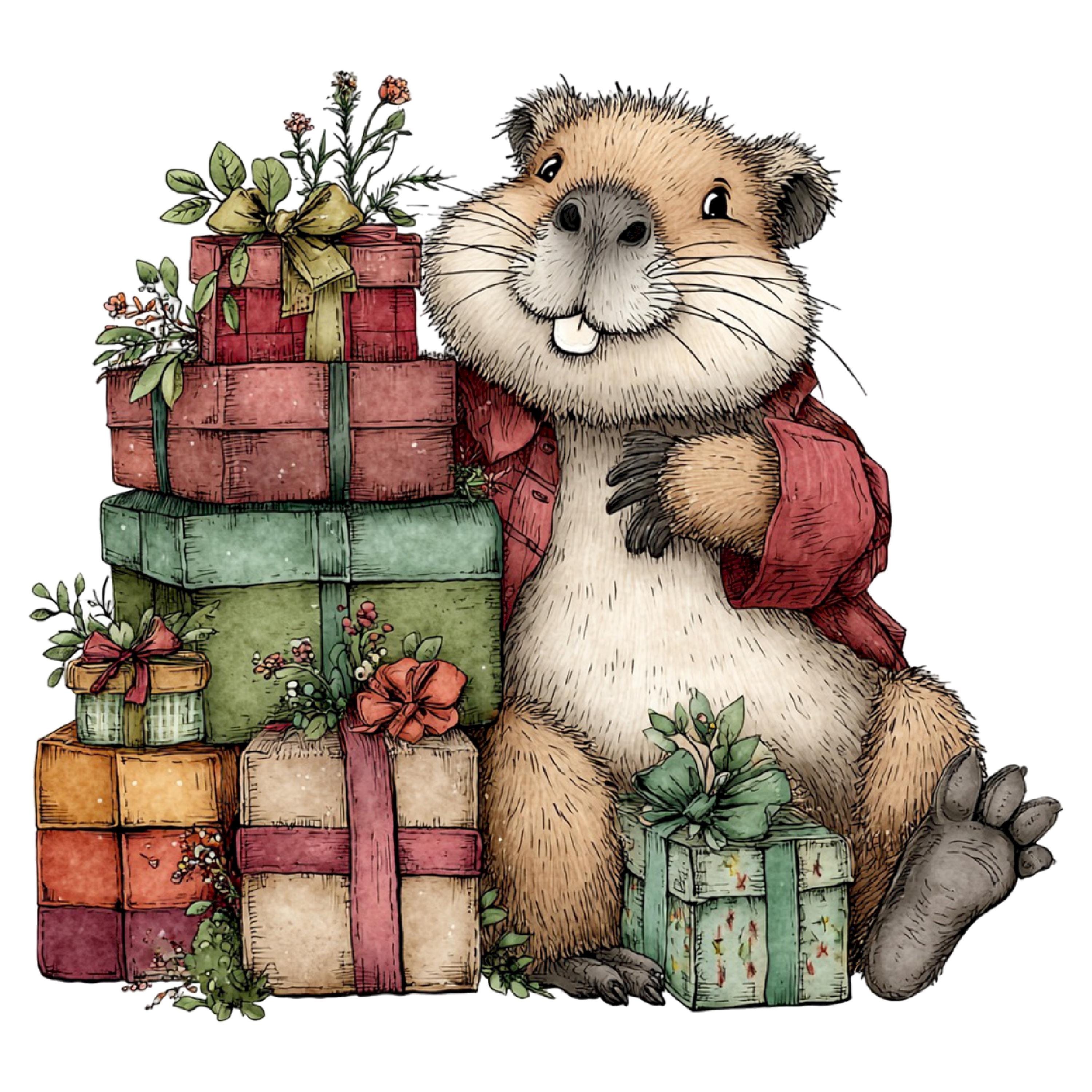 Christmas Capybara Clipart – Whimsical Watercolor Holiday Animal PNG ...
