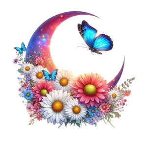 36 PNG Floral Moon Sublimation Clipart Bundle,digital Download, Digital ...