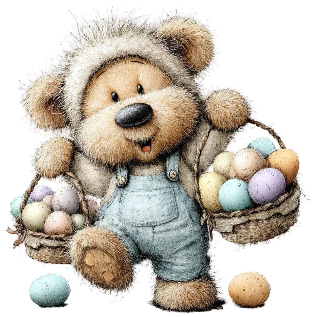 Whimsical Easter Teddy Bear Clipart Set: Spring Character Illustration ...