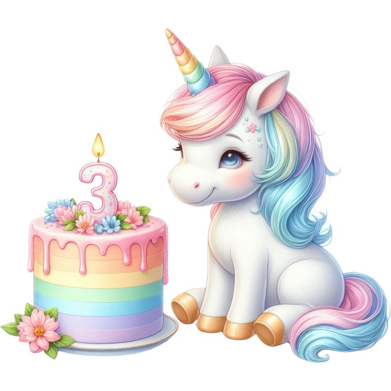 12 PNG Unicorn Birthday Sublimation Clipart,download Digital Watercolor ...
