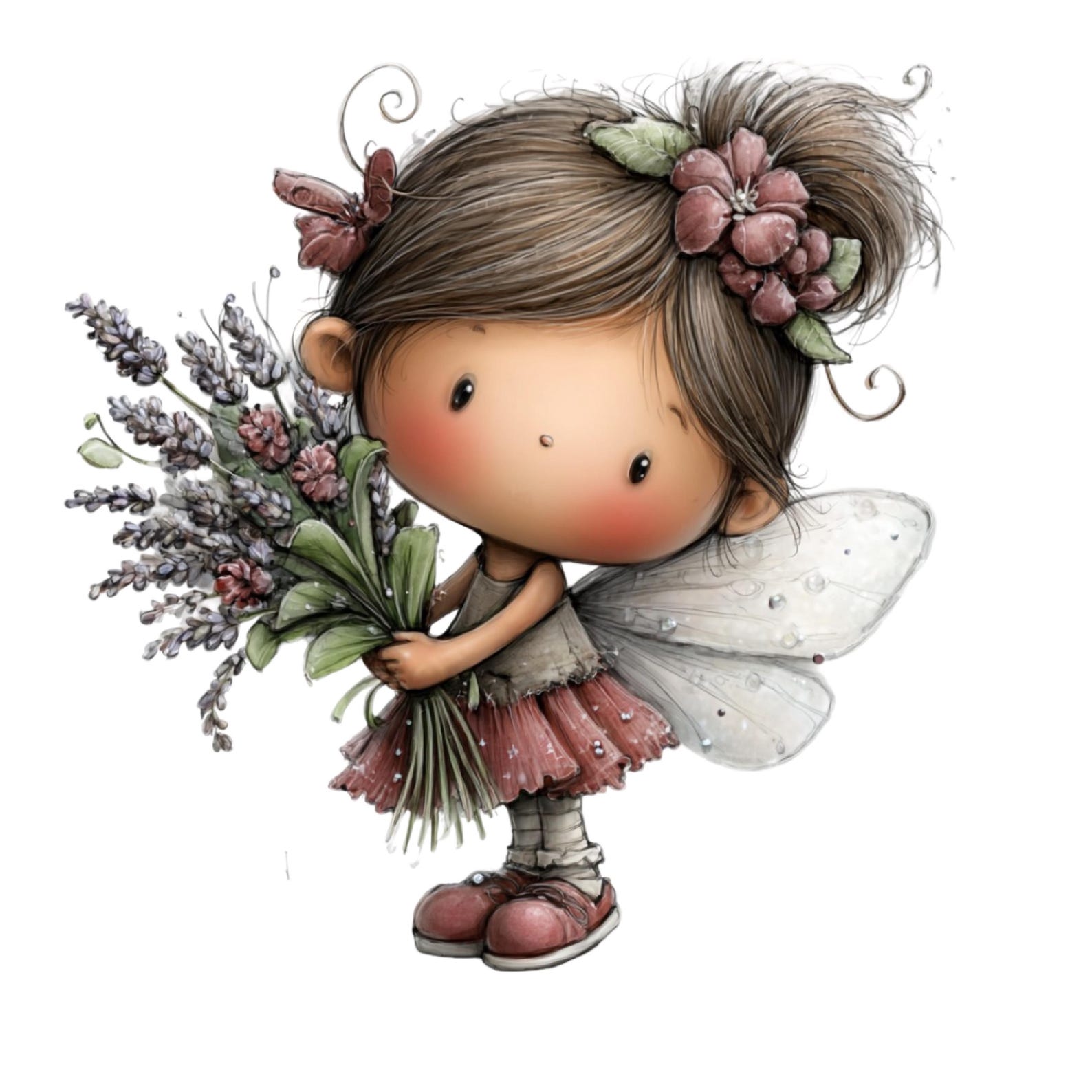 Flowers and Girls Clipart: Whimsical Watercolor PNG Bundle (digital ...