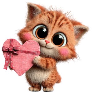 Kissy Kitty Valentine Illustration Set: Love-themed Animal Character ...