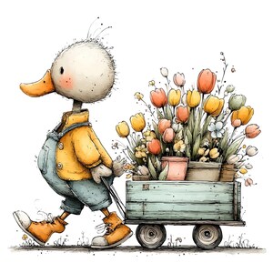 Quirky Spring Duck Illustration PNG Bundle: Playful Seasonal Character ...