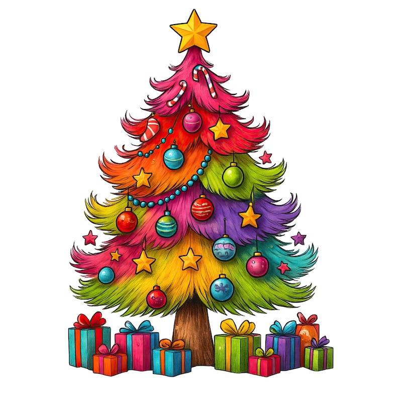 Whimsical Christmas Tree Clipart: Cute Holiday PNG Images (digital ...