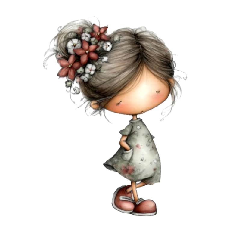 Flowers and Girls Clipart: Whimsical Watercolor PNG Bundle (digital ...