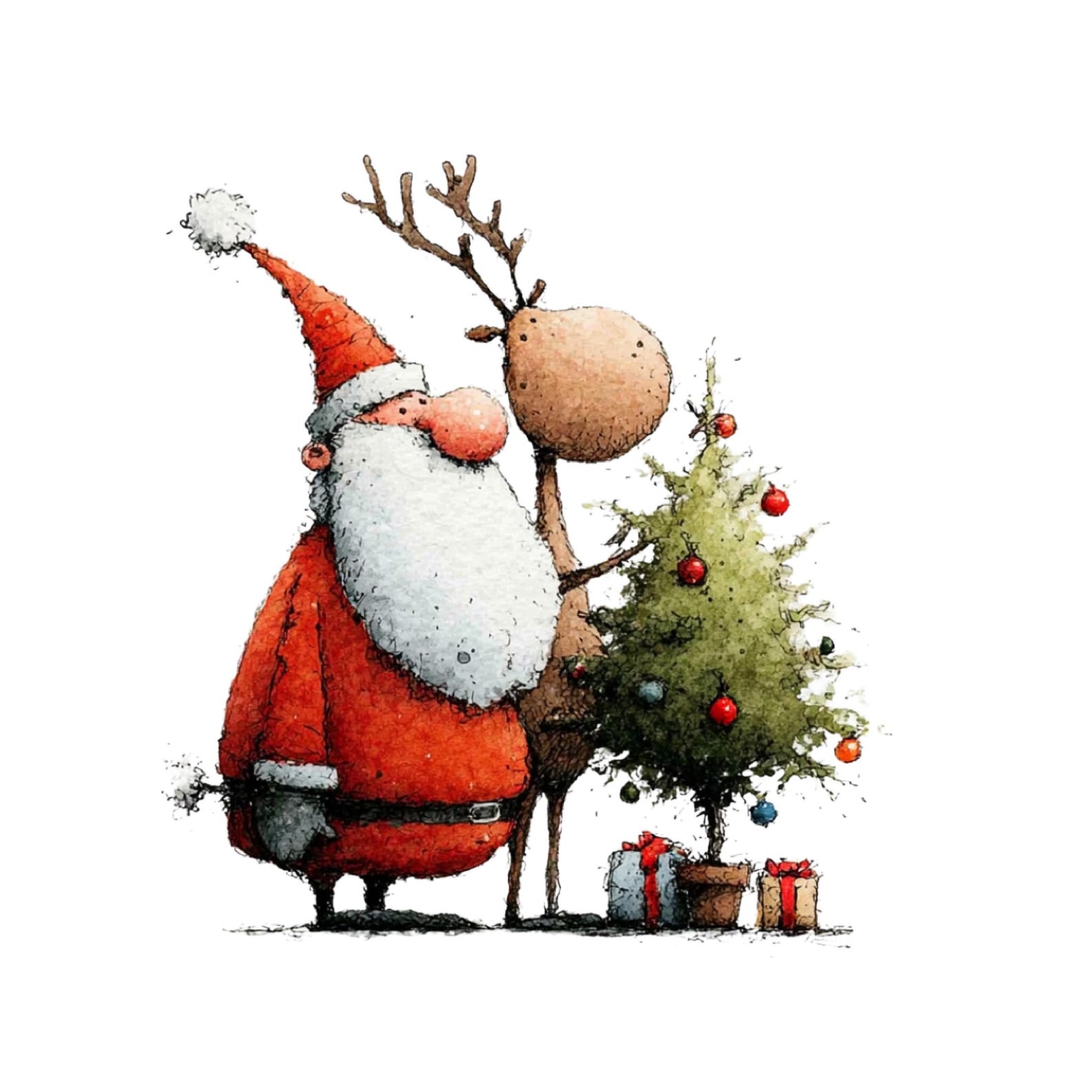 Quirky Santa & Reindeer Clipart: Funny Christmas PNG Images (digital ...