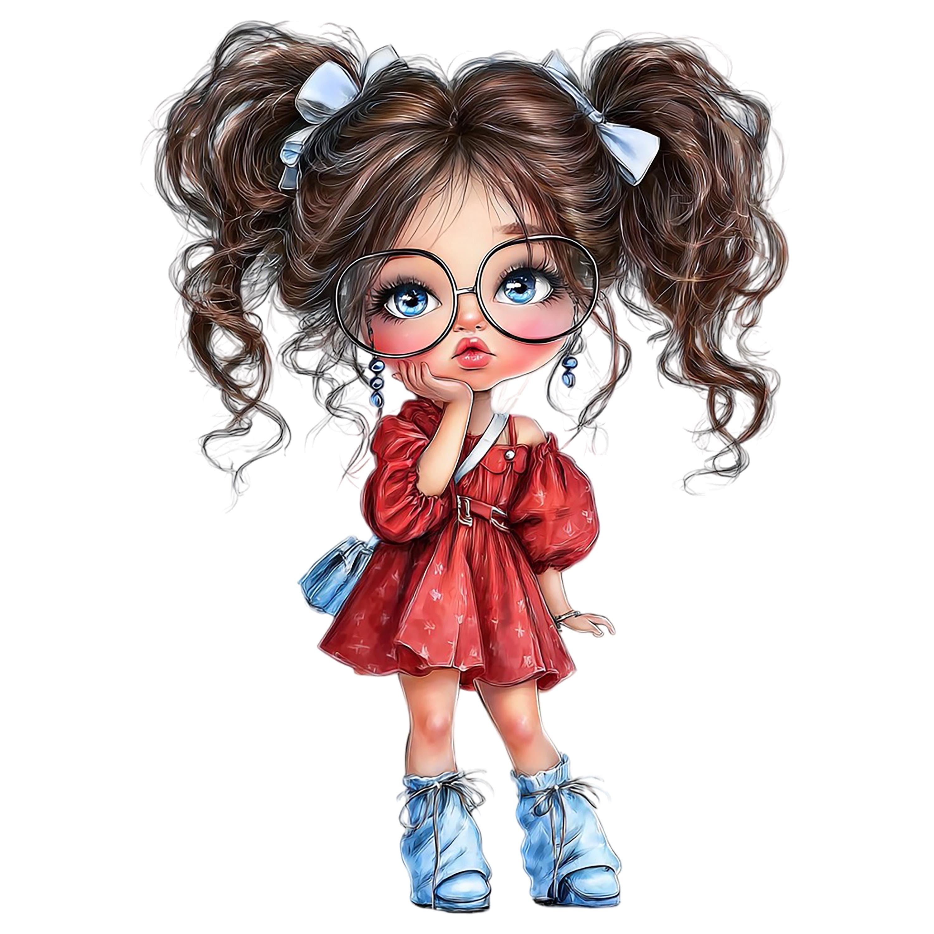 Quirky Little Girl Clipart – Whimsical Watercolor Kids PNG Set (digital ...