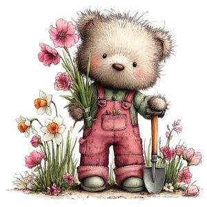 Spring Teddy Bear Illustration Bundle: Seasonal Character Art Set 35 ...