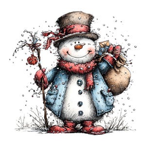 Whimsical Christmas Snowman PNG Set: Festive Watercolor Clipart Bundle ...