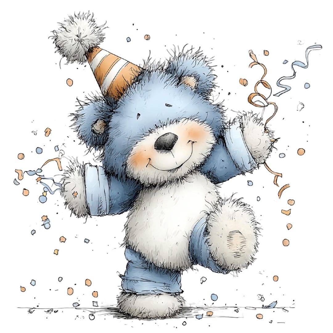 Happy New Year Teddy Bear Set: Festive Whimsical Art Bundle 40 PNG - Etsy