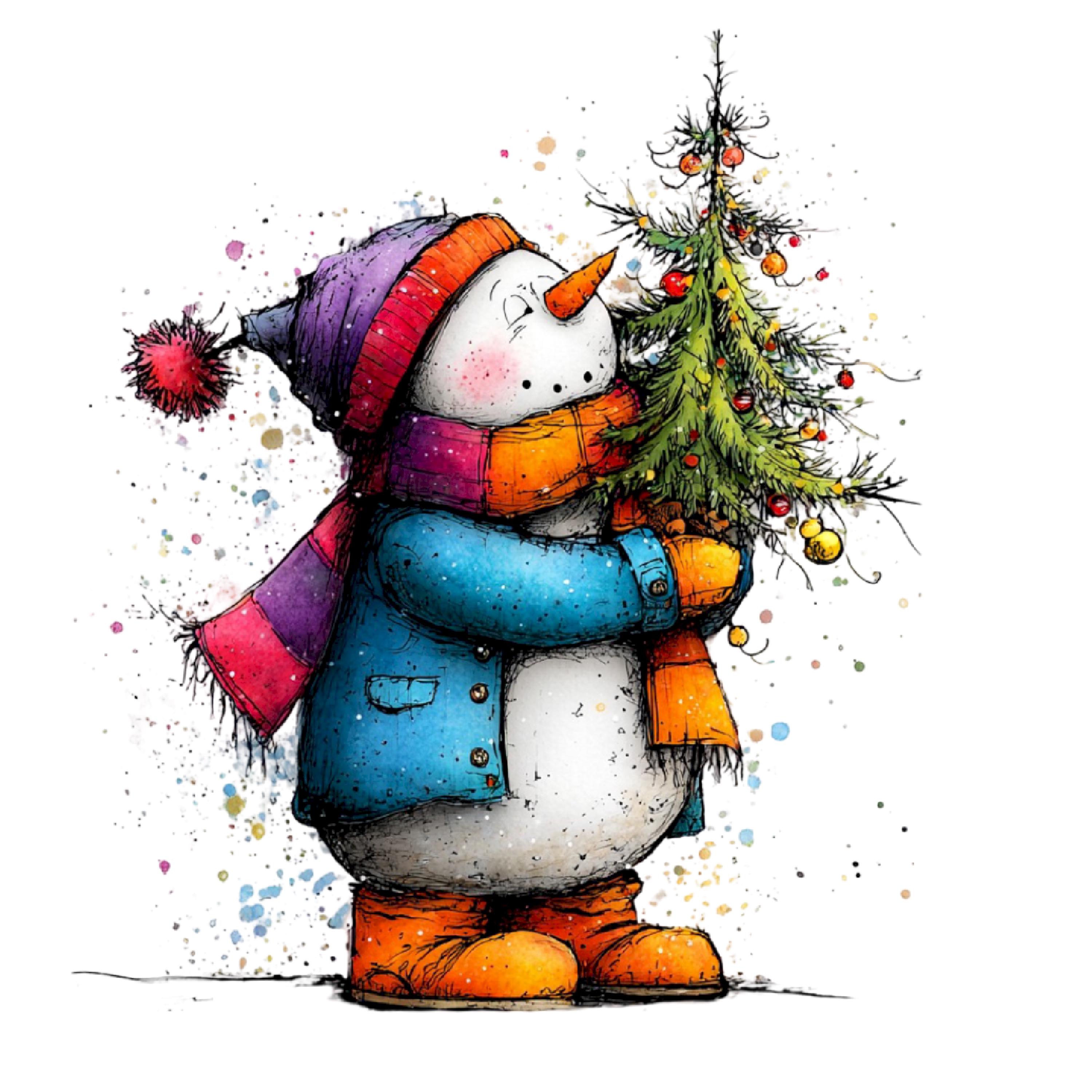 Christmas Snowman Clipart – Cute Winter Holiday PNG Bundle (digital ...