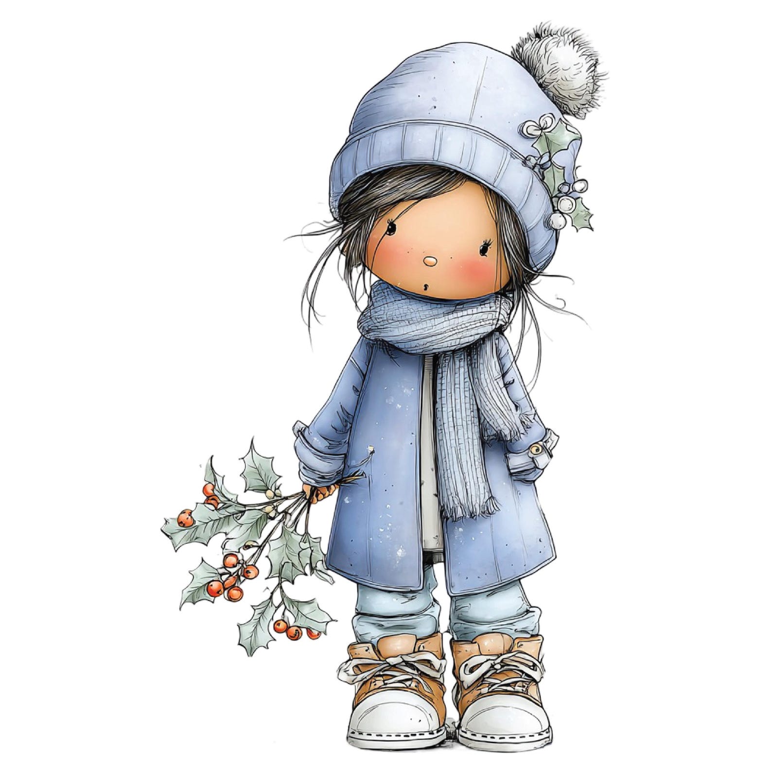 Winter Christmas Cottage Girl Clipart – Cozy Holiday PNG Set (instant ...