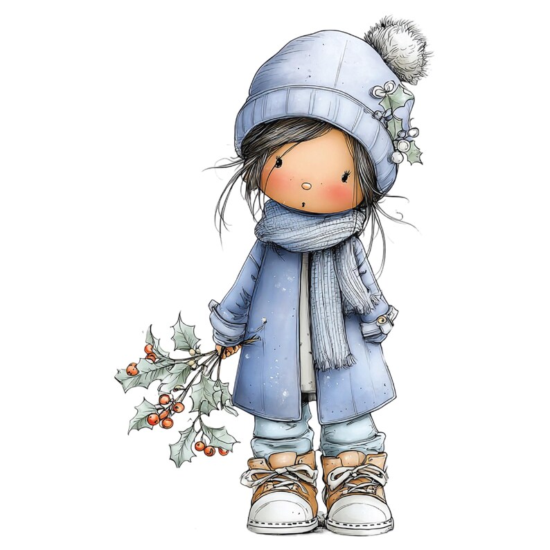 Winter Christmas Cottage Girl Clipart – Cozy Holiday PNG Set (instant ...