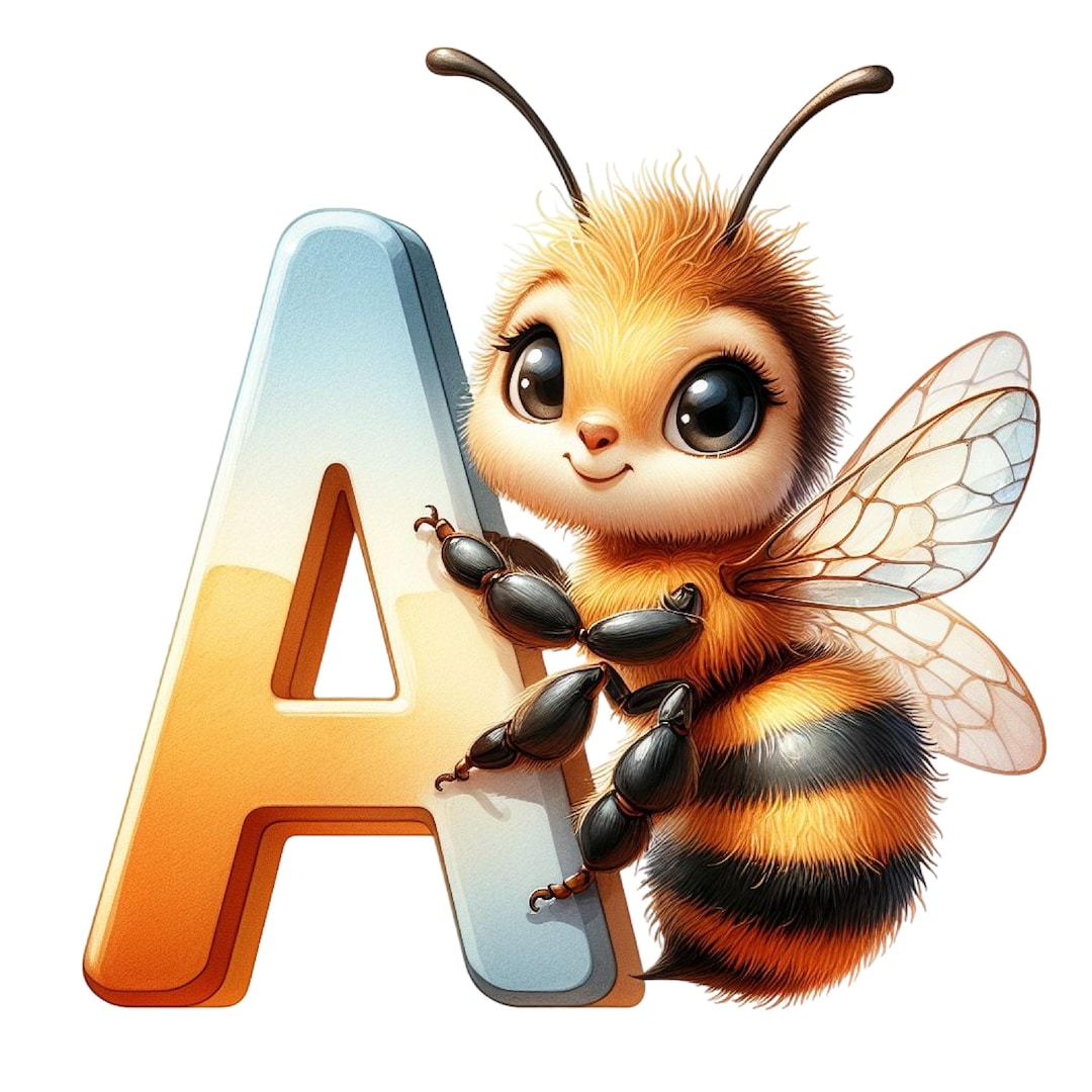 Bee Alphabet Letters & Numbers Clipart: Cute Honey PNG Images (digital ...