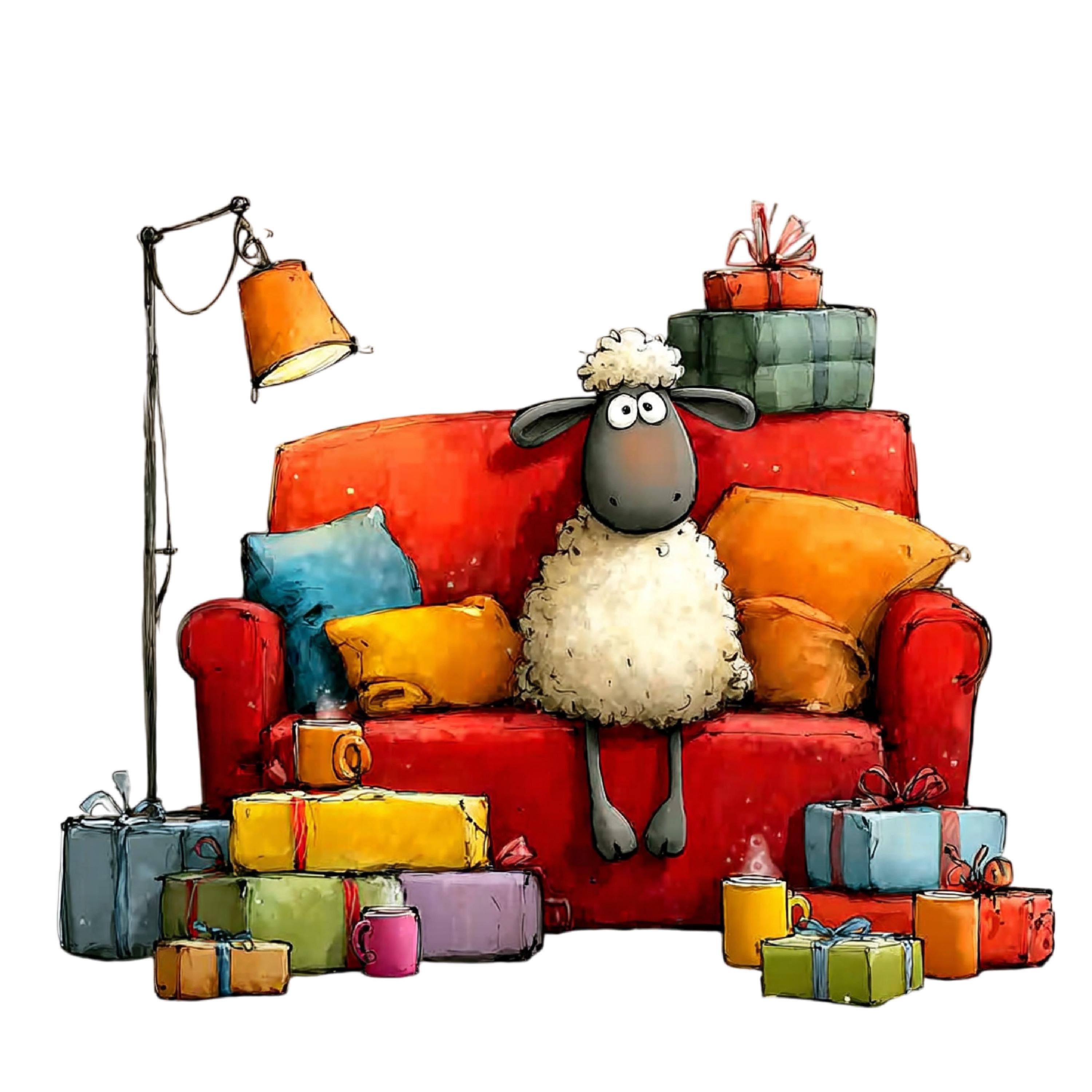 Funny Christmas Sheep Clipart – Cute Holiday Animal PNG Bundle (digital ...