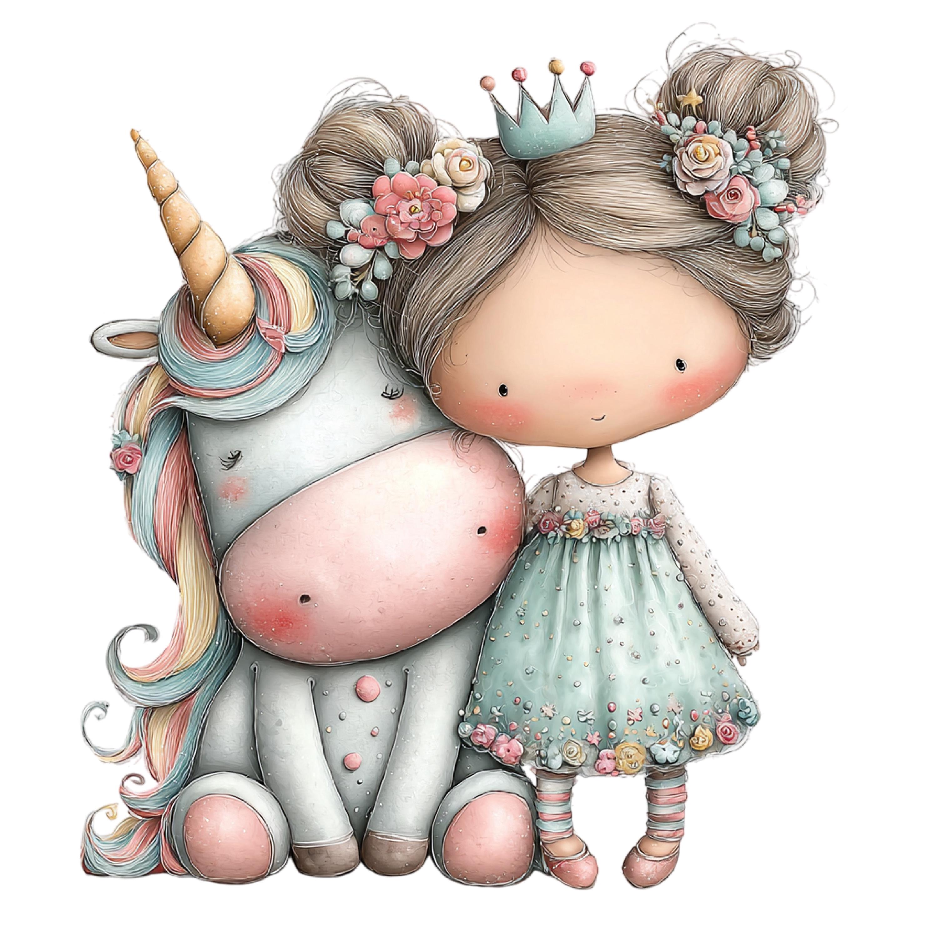 Whimsical Princess and Unicorn Clipart – Watercolor Fantasy Fairytale ...