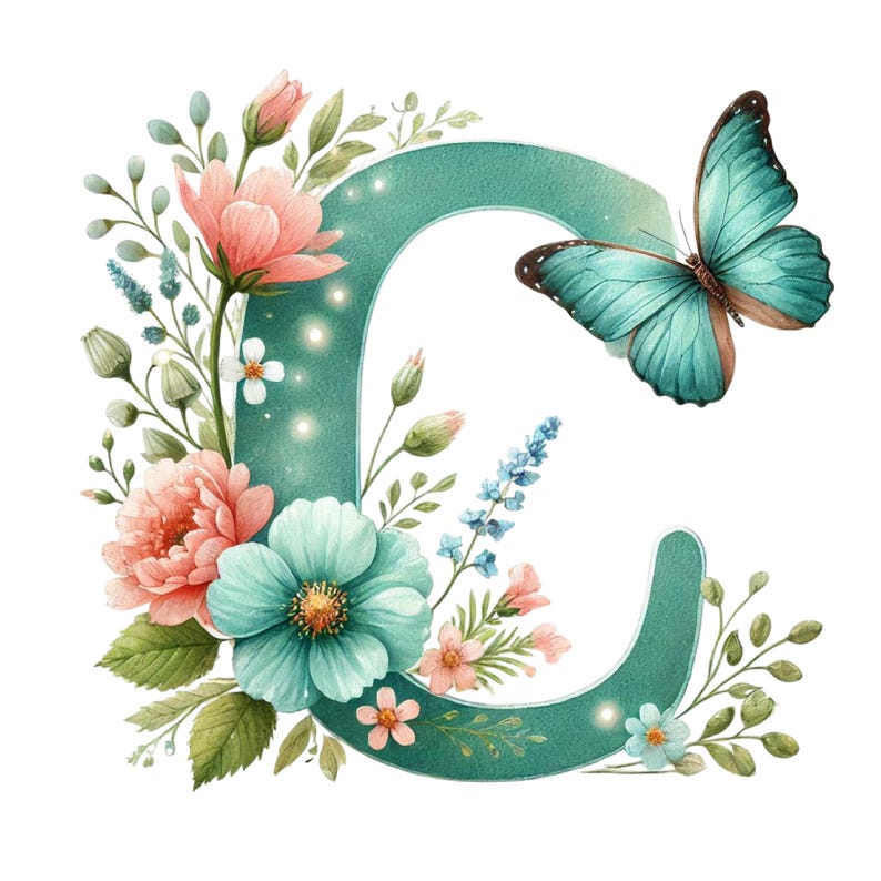 Watercolor Spring Alphabet Clipart – Floral Letter PNG Set (digital ...