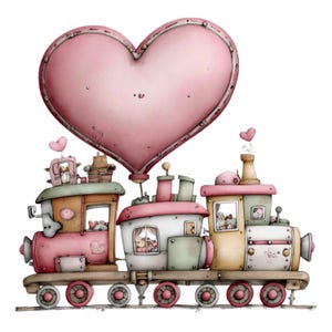 Whimsical Valentine Train Clipart Set: Romantic Journey Bundle 28 PNG ...