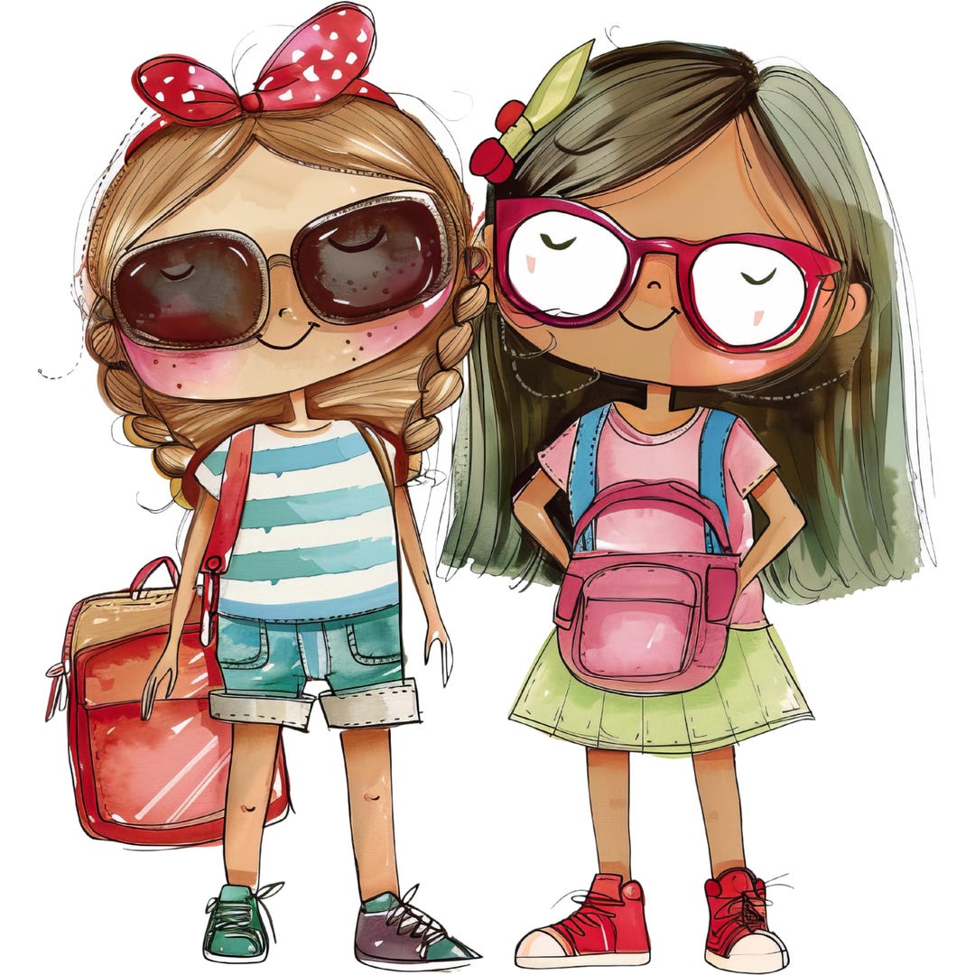 Quirky School Girl Clipart – Cute Student PNG, Back to School Digital ...