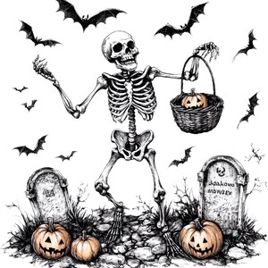 Funny Skeleton Halloween Clipart: PNG Art for Commercial Use (digital ...