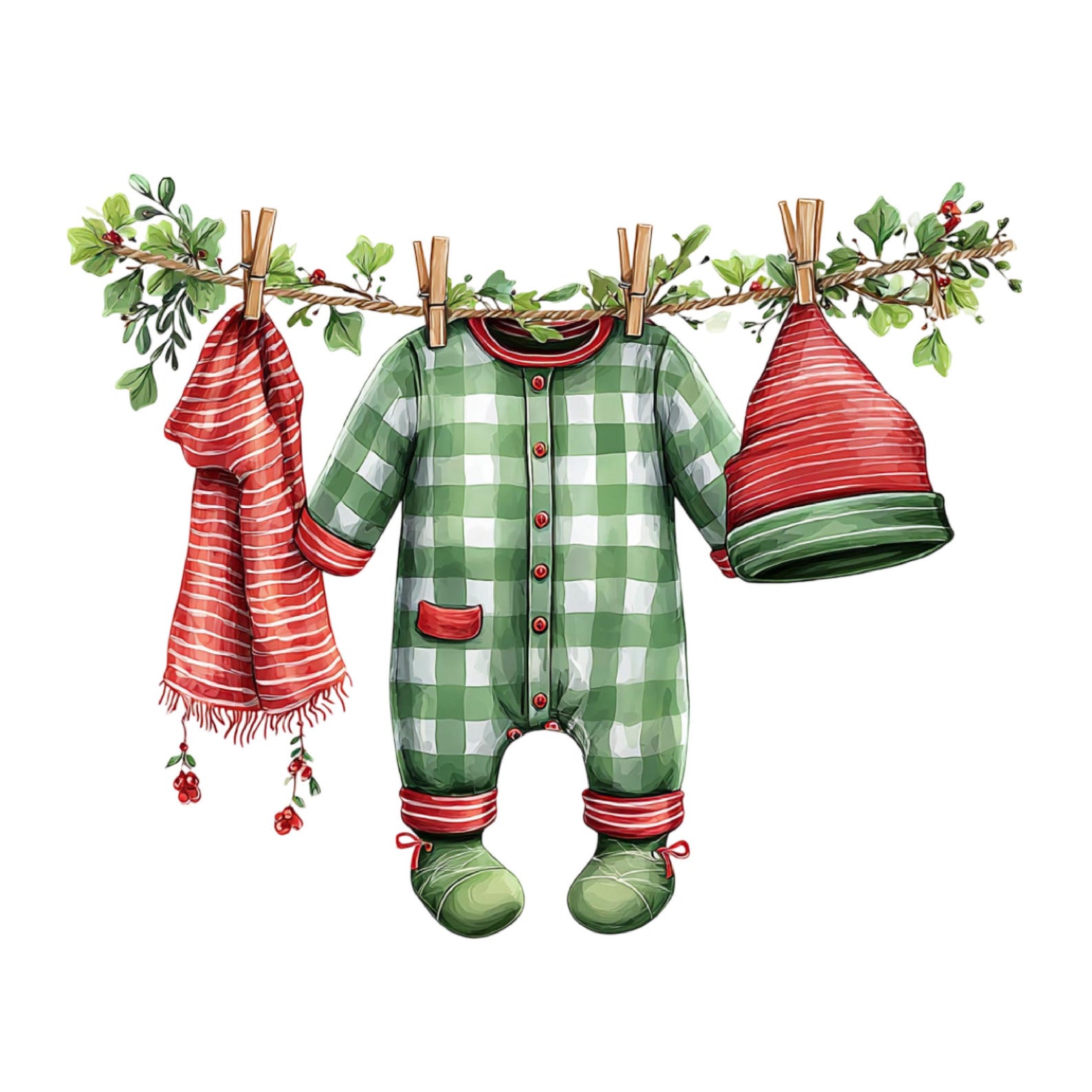 Christmas Baby Clothesline Clipart: Holiday Nursery PNG Images (digital ...