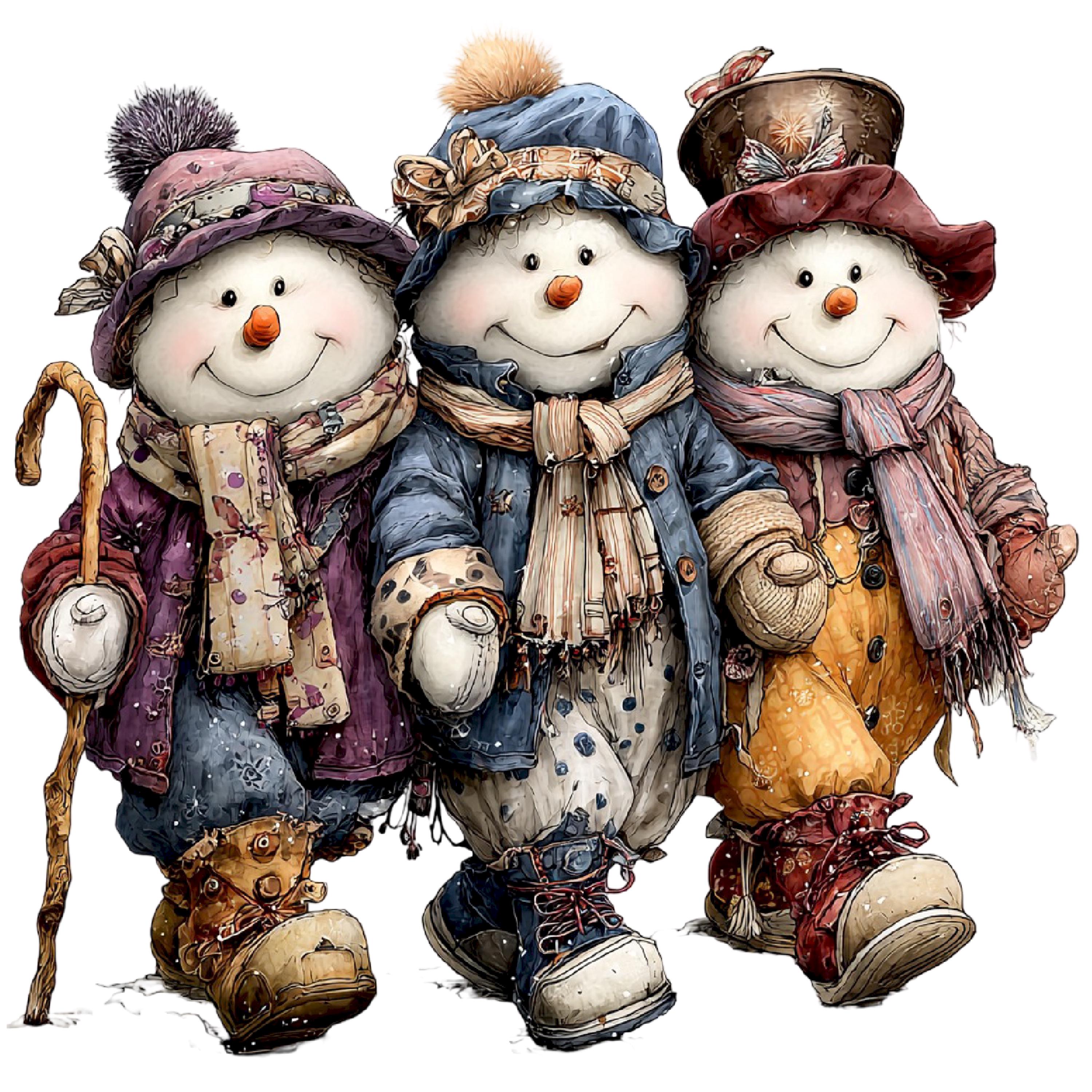 Whimsical Christmas Snowman Clipart – Cute Holiday Winter PNG Set ...