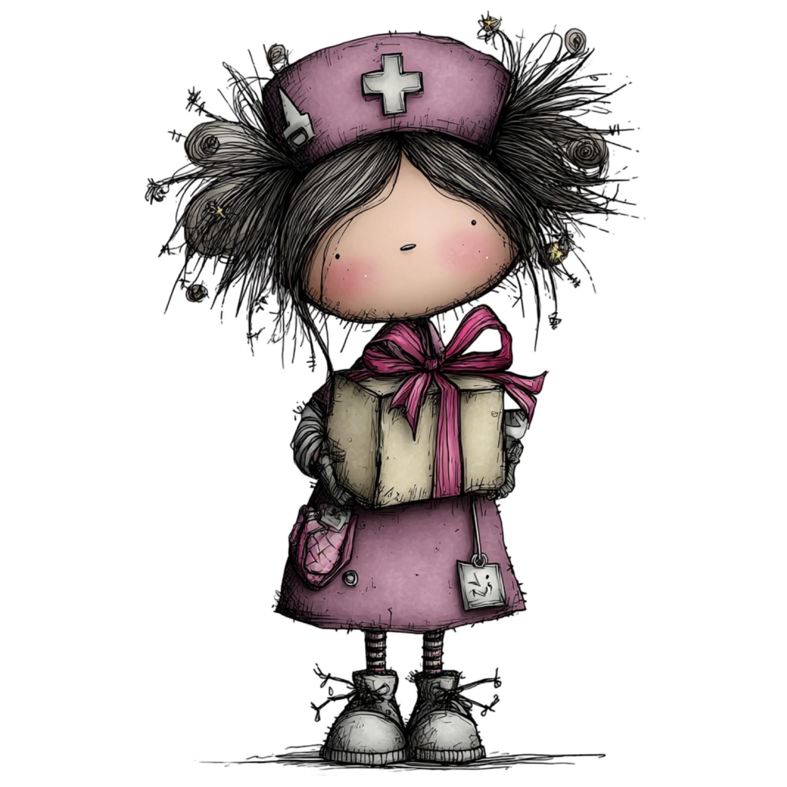 Whimsical Christmas Nurse Girls Clipart – Cute Holiday Medical PNG ...