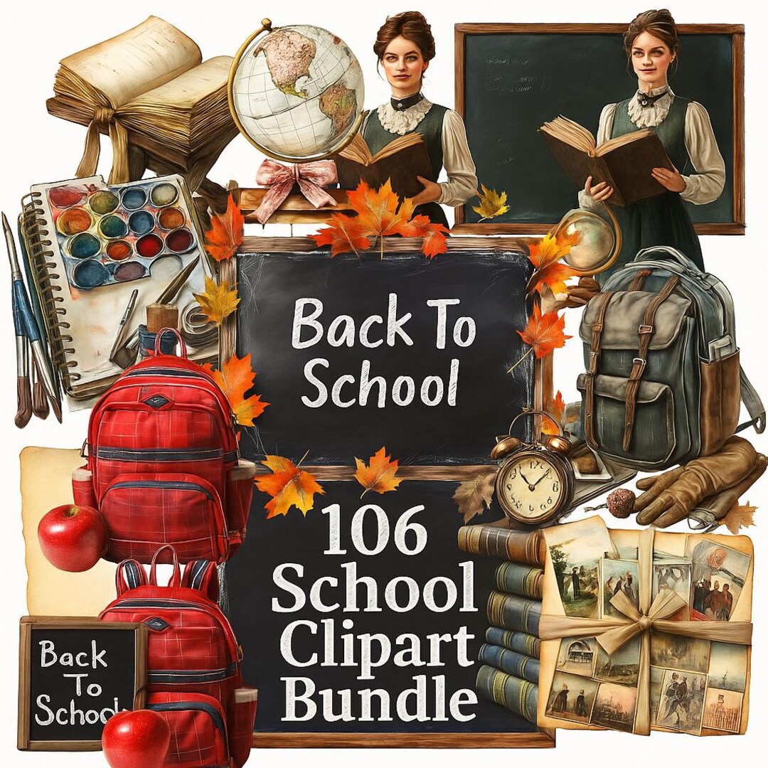 106 PNG Vintage School Clipart Bundle ,PNG Bundle, Mega Bundle ...