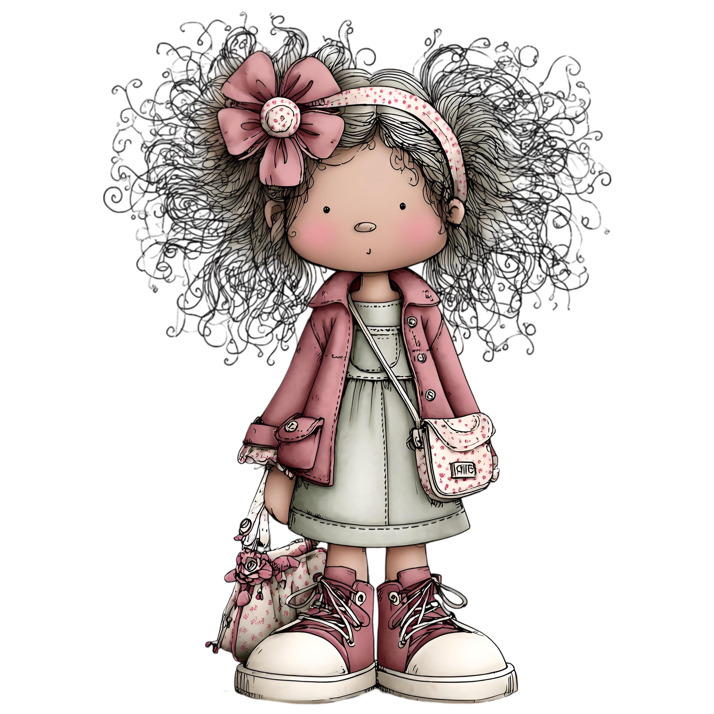 Whimsical Dolls Clipart Bundle – Cute Girl Character PNG Set (digital ...