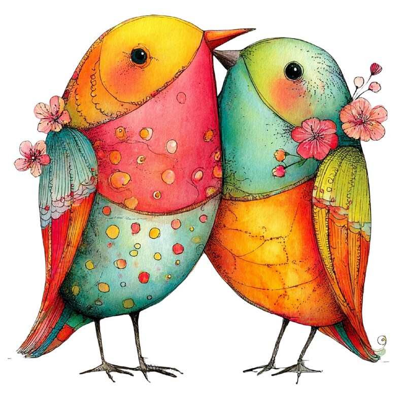 Quirky Valentine Love Birds Clipart – Watercolor Romantic Animal PNG ...