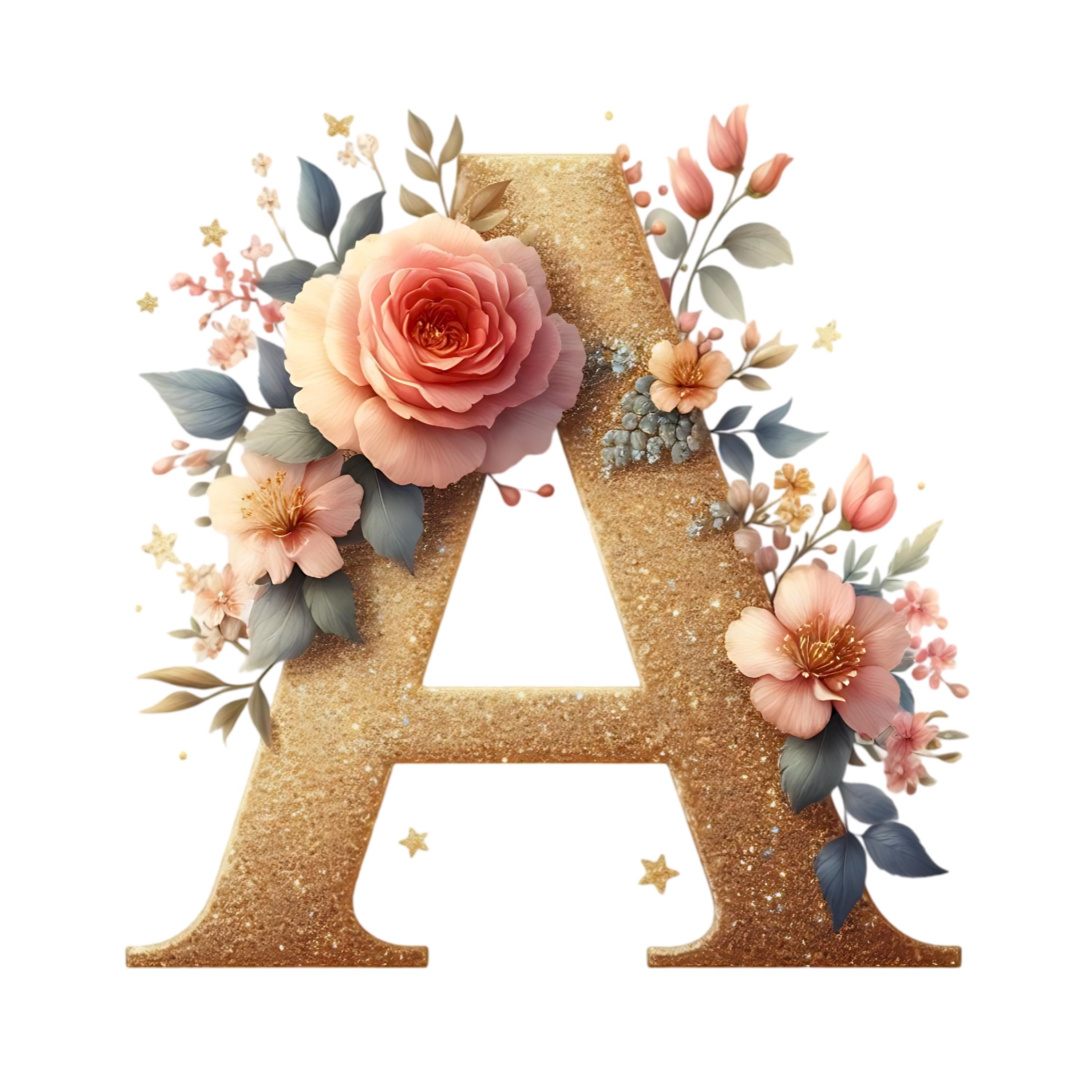 Golden Glitter Flower Alphabet Clipart: Elegant A–Z Letters PNG Images ...