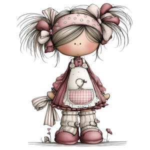 Whimsical Dolls Clipart Bundle – Cute Girl Character PNG Set (digital ...
