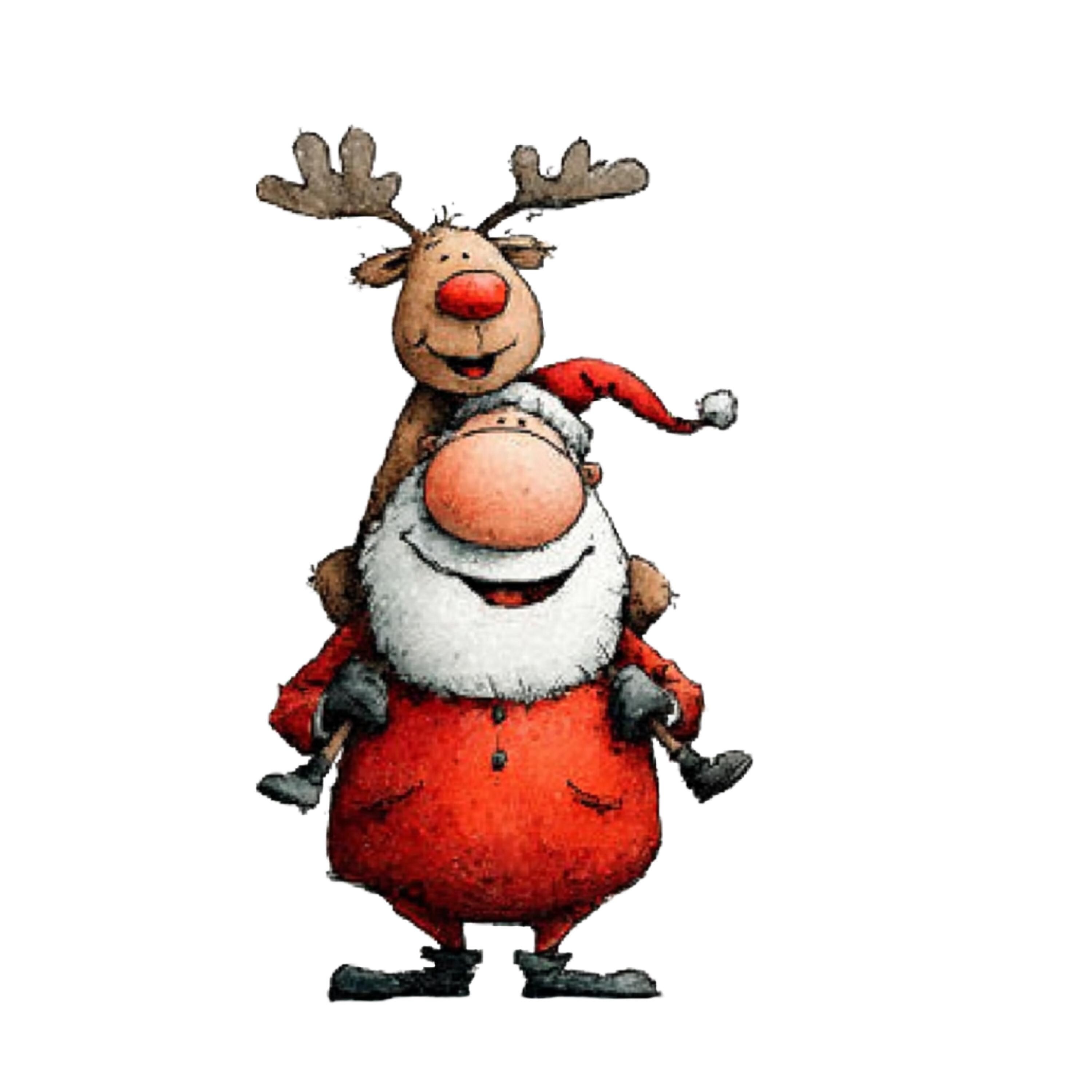 Quirky Santa & Reindeer Clipart: Funny Christmas PNG Images (digital ...