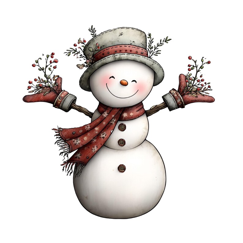 Whimsical Tipsy Snowman Clipart – Watercolor Funny Holiday PNG Set ...