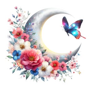 36 PNG Floral Moon Sublimation Clipart Bundle,digital Download, Digital ...
