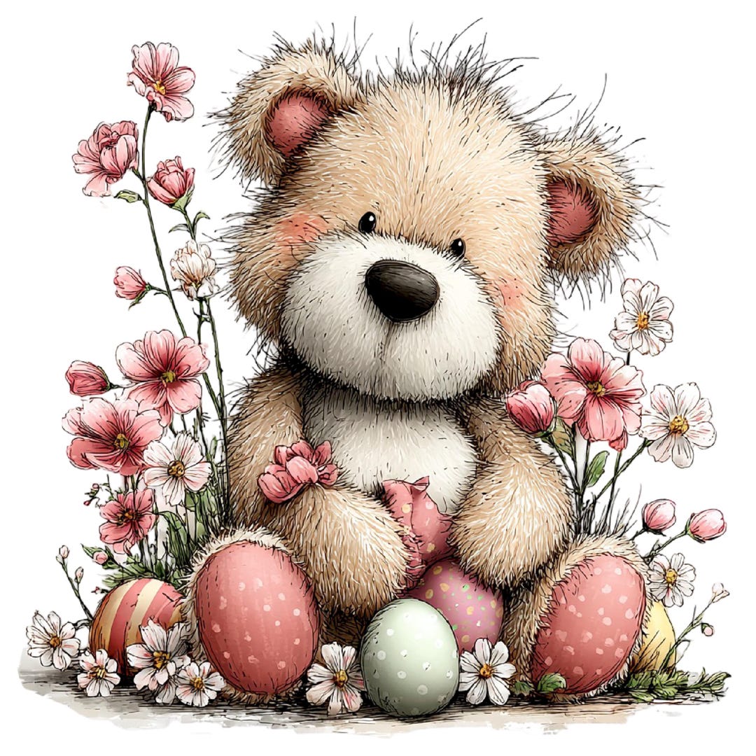Whimsical Easter Teddy Bear Clipart Set: Spring Character Illustration ...