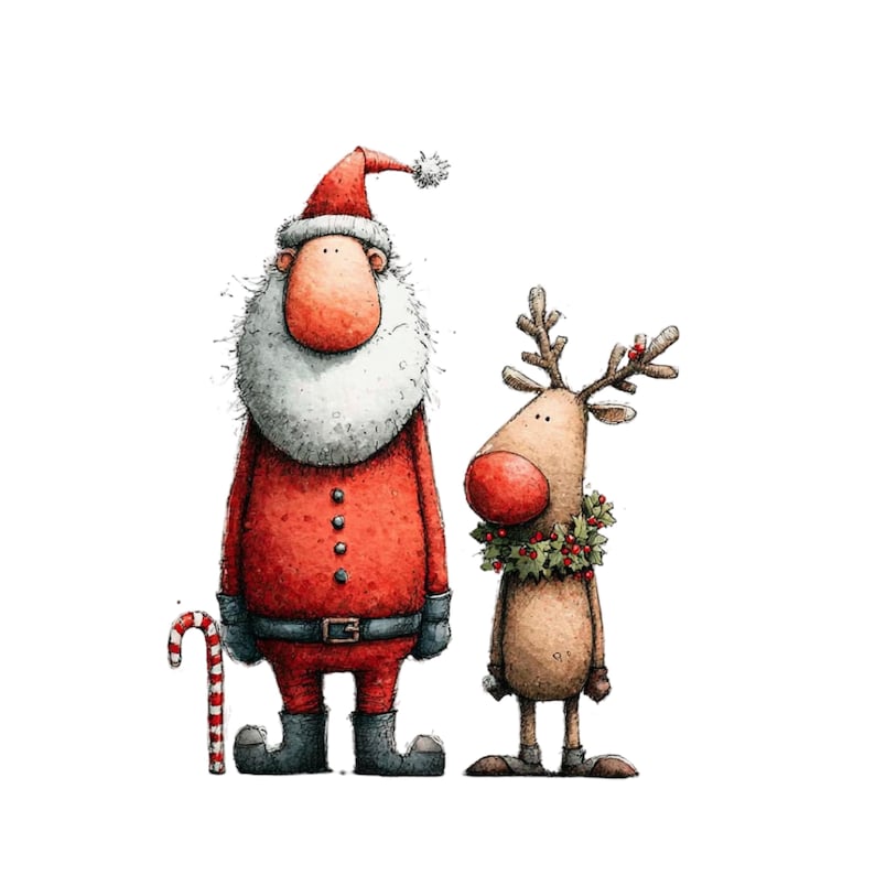Quirky Santa & Reindeer Clipart: Funny Christmas PNG Images (digital ...