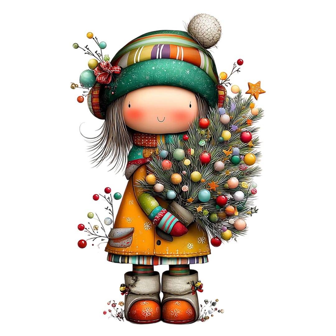 Quirky Christmas Cute Girl Clipart – Playful Holiday PNG Set (instant ...