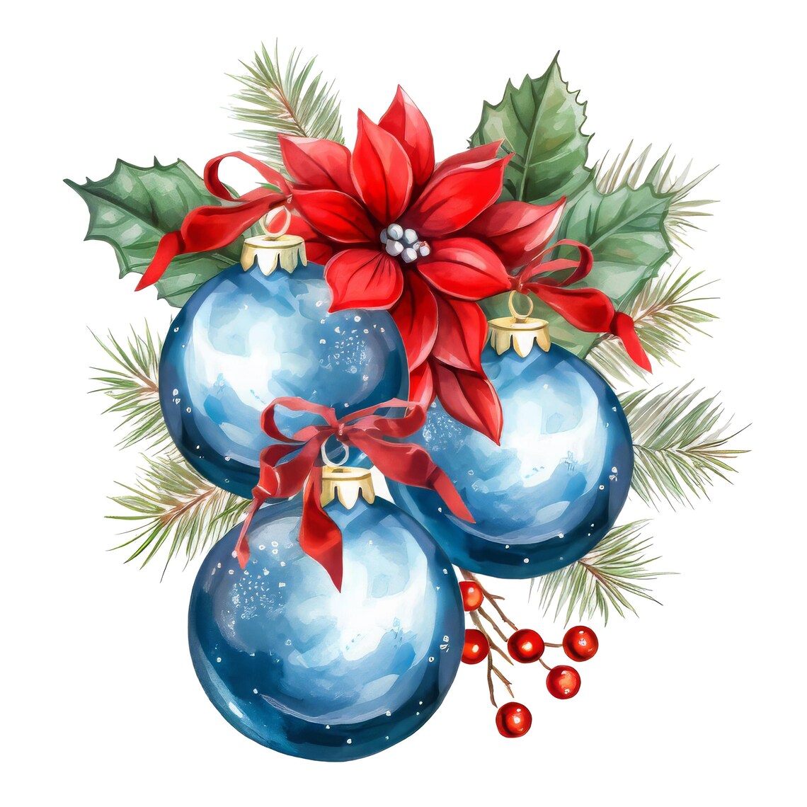 Watercolor Christmas Clipart Bundle: Holiday PNG Images (commercial Use ...