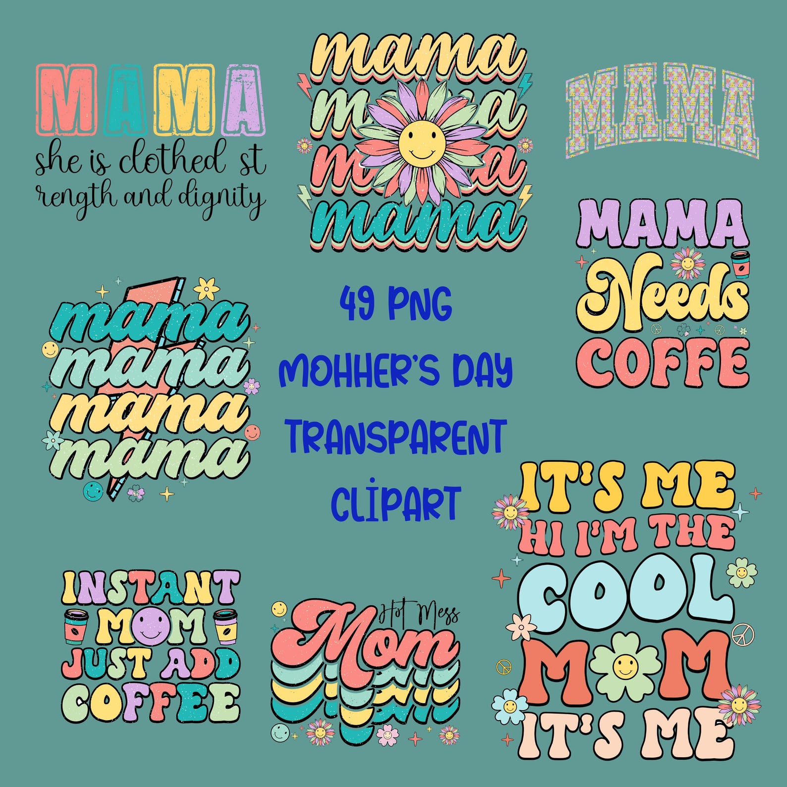 49 PNG Mothers Watercolor Clipart Bundle, Cute Mother's Day Clipart ...