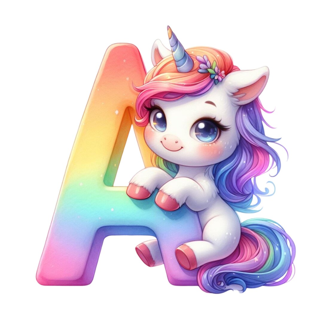 36 PNG Watercolor Cute Unicorn Alphabet Clipart,digital Clipart ...