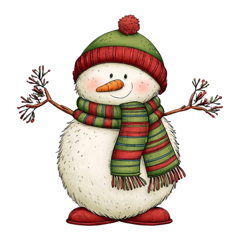 Whimsical Christmas Snowman Clipart: Cute Holiday PNG Images (digital ...
