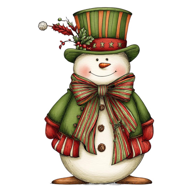 Whimsical Christmas Snowman Clipart: Cute Holiday PNG Images (digital ...