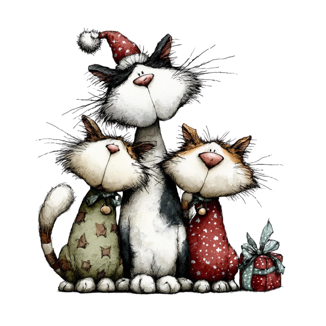 Watercolor Christmas Cats Clipart – Cute Holiday Pet PNG Bundle ...